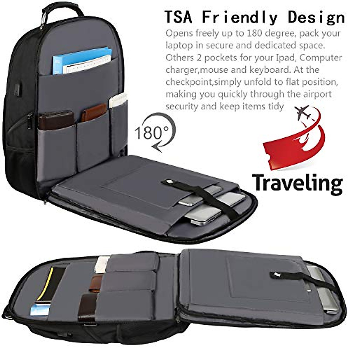 YALIXIAN Travel Laptop Backpack,Extra Large 18.4 Inch Laptop RFID Anti Theft TSA Friendly Backpack with USB Charging Port,Water Resistant,Computer Bag for Women Men Notebook&Basketball