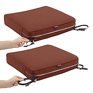 Classic Accessories Montlake Water-Resistant 21 x 19 x 3 Inch Rectangle Outdoor Seat Cushion, Patio Furniture Chair Cushion, Heather Henna Red, Outdoor Cushion Cover