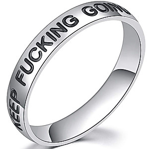 Jude Jewelers 4mm Stainless Steek Keep Fucking Going Mantra Insprational Graduation Wedding Band Ring (Silver, 8)