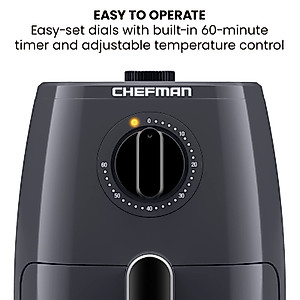 Chefman TurboFry 2-Quart Air Fryer, Dishwasher Safe Basket & Tray, Use Little to No Oil For Healthy Food, 60 Minute Timer, Fry Healthier Meals Fast, Heat And Power Indicator Light, Temp Control, Grey