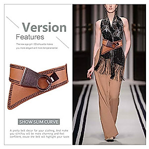 Women's Fashion Vintage Wide Waist Belt Elastic Stretch Cinch Belts With Interlock Buckle,Brown