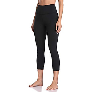 Colorfulkoala Women's High Waisted Yoga Capris 21" Inseam Leggings with Pockets (L, Black)