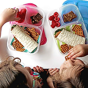 EasyLunchboxes® - Bento Lunch Boxes - Reusable 3-Compartment Food Containers for School, Work, and Travel, Set of 4 (Brights)