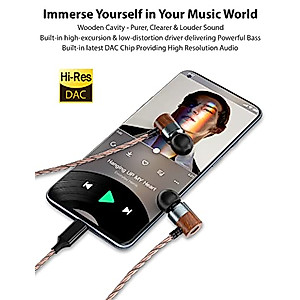 Wooden USB C Headphones for Galaxy S22 S23 Ultra S21 S20 FE Z Flip4 3, In-Ear Type C Earbuds Wired Earphones with Mic Noise Canceling Stereo Bass for Pixel 7 6 6a 5a 5 MacBook Air Pro iPad Air 5 Mini6