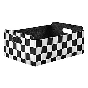 CaTaKu Foldable Storage Basket Checkered Racing Flag Collapsible Felt Storage Bins with Handle Drawer Organizer Bin Cube Shelf Box for Organizing Closet Clothes Office Books Bedroom