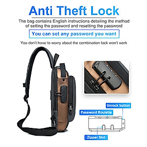 Geanbun Sling Bag for Men Anti-Theft USB Crossbody Backpack Waterproof Chest Daypack Lightweight Shoulder Bag (Grey)