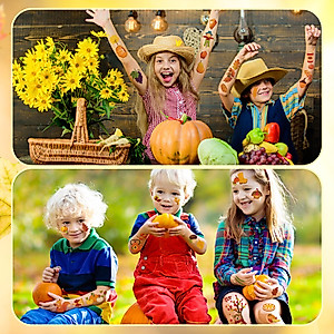 Lincia 120 Sheets Fall Thanksgiving Temporary Tattoos for Kids 24 Styles Kids Autumn Temporary Tattoos Stickers Turkey Pumpkin Leaves Harvest Face Carnival Tattoos for Children Theme Party Supplies