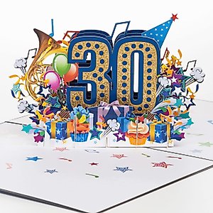 DKT HANDMADE Happy Birthday Pop Up Card - Pop Up Happy Birthday Card, Happy Birthday Number Age (Number Age 30th - Blue)