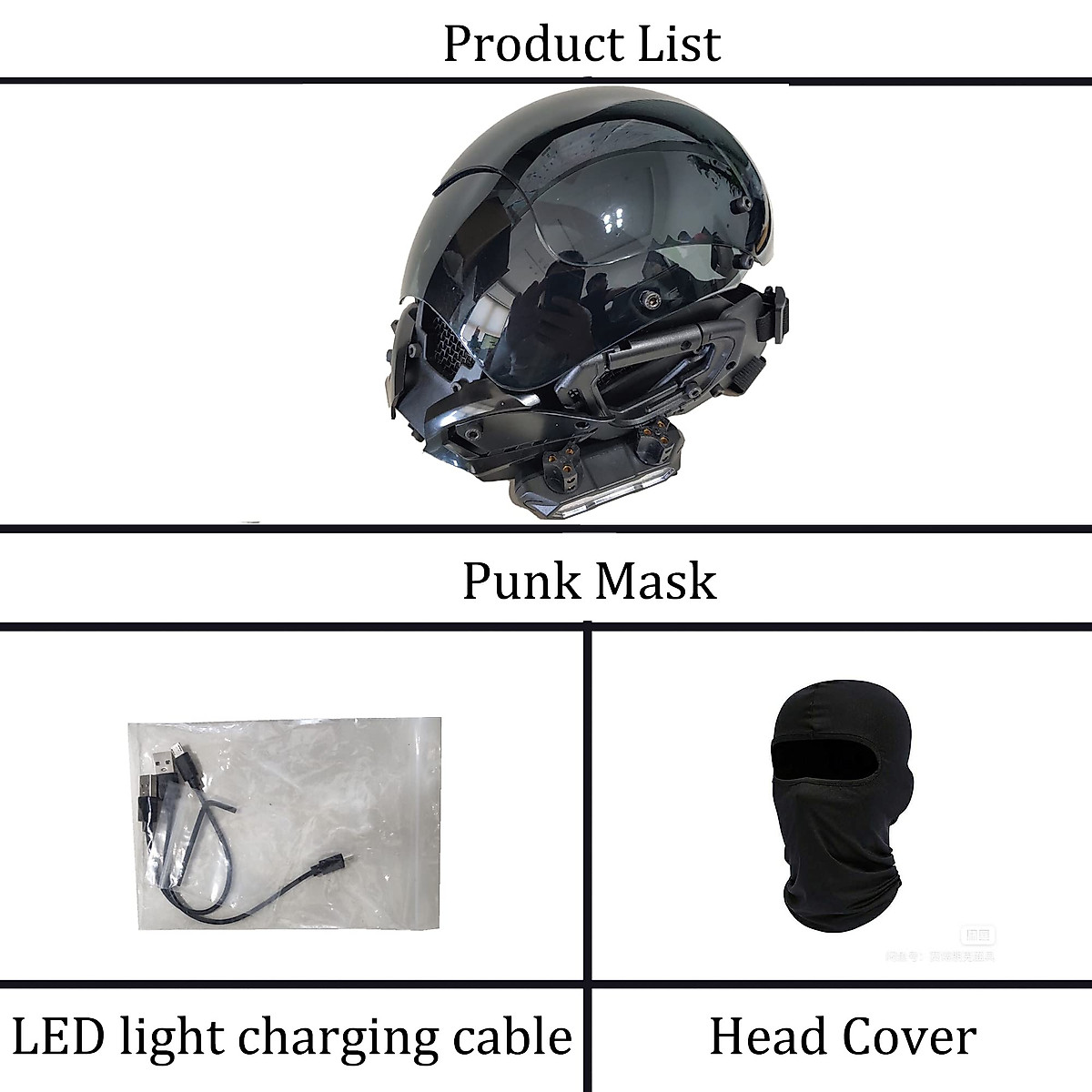 PDLING Punk Gothic Cyber Helmet Mask for Men,Techwear mask, Halloween Cosplay Costume Accessory with LED Light, Futuristic Helmet