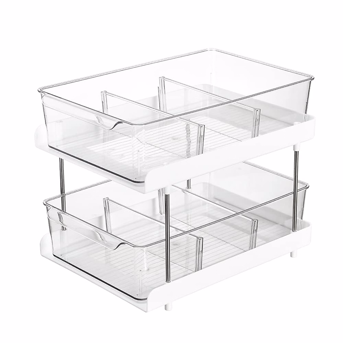 Lille Home 2-Tier Clear Organizer with Sliding Storage Drawers/Baskets, with Handles and Dividers for Kitchen, Under Sink, Bathroom, and Office, BPA Free