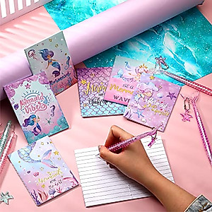 24 Pcs Mermaid Pen and Notebook 5 Inches 12 Cute Mermaid Scale Notepads 12 Mermaid Black Pen for Mermaid Birthday Decorations, Kids Girls School Supplies, Sea Ocean Themed Party Gifts (Elegant)