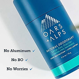 Oars + Alps Aluminum Free Deodorant for Men and Women, Dermatologist Tested and for Sensitive Skin, Travel Size, Deep Sea Glacier, 3 Pack, 2.6 Oz Each