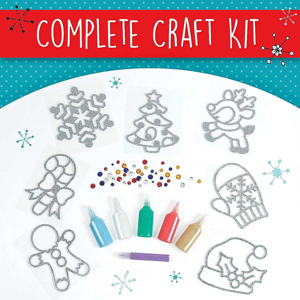 Creativity for Kids Holiday Easy Sparkle Window Art Craft Kit: Create 7 Window Art Designs, Holiday Crafts, Christmas Crafts for Kids Ages 6-8+, Christmas Activities for Kids