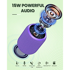 NOTABRICK Bluetooth Speakers,Portable Wireless Speaker with 15W Stereo Sound, IPX6 Waterproof Shower Speaker, Dual Pairs, Portable Speaker for Party Beach Camping