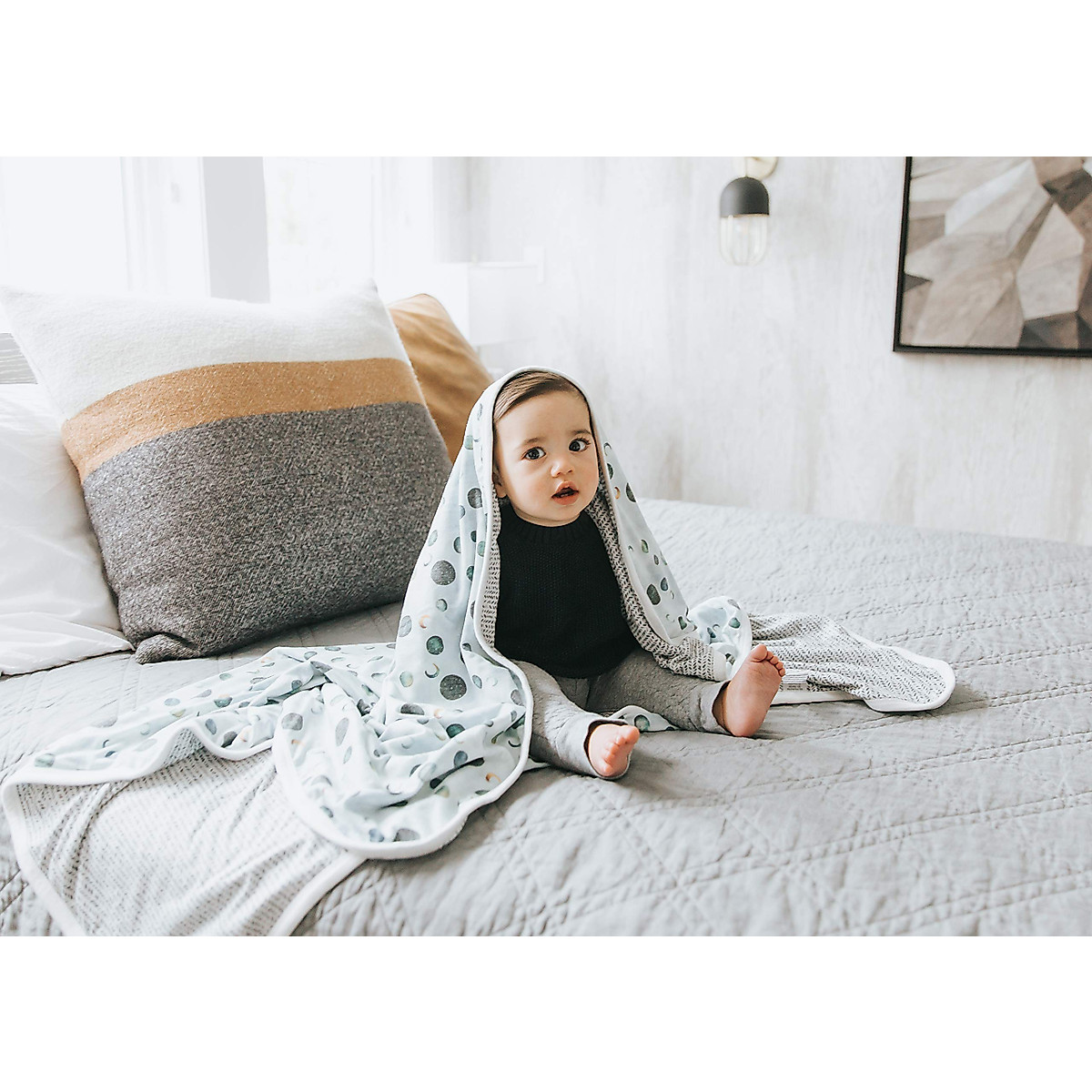 Large Premium Knit Baby 3 Layer Stretchy Quilt Blanket Lunar by Copper Pearl