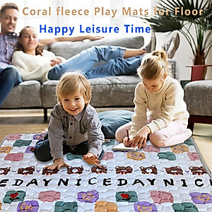 YANGSHILEI Playpen Mat 50x50, Thick One-Piece Crawling, Non-Slip Cushioned Baby Playmat for Infants,Babies,Toddlers, Coral Velvet Play Mat Machine Washable for Easy Storage(Pink Bear)