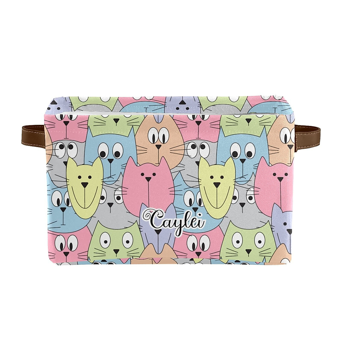 Colorful Cats Personalized Storage Bins Basket Cubic Organizer with Durable Handle for Shelves Wardrobe Nursery Toy 1 Pack