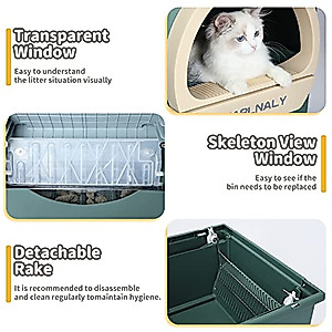 VARLNALY 3.0 Large Self-Cleaning Cat Litter Box, Pull-Out Non-Electric Automatic Cat Litter Box with Lid(24PCS Trash Box), One-Piece Base Prevents Urine＆Litter Leakage, Enclosed Isolates Odor(Green)
