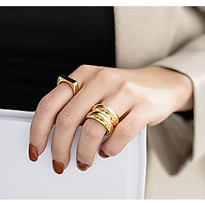Shapes Studio 18K Gold Plated Titanium Large Twin Band Ring, Double Band Stackable Ring, Bold Chunky Minimalist Women Jewelry (9)