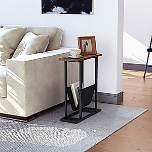 Yusong Small Narrow Side Table and C Shaped Side Table for Small Space, Slim Couch Side Table Skinny Nightstand for Living Room Bedroom, Rustic Brown
