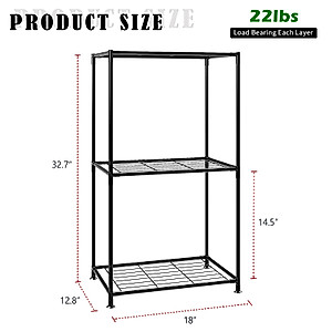 YisanCrafts 3 Tier Fixed Layer Spacing Storage Shelf Metal Storage Rack Wire Shelving Unit Storage Shelves Metal 221Lbs Capacity 18" L x 12.8" W x 32.7" H for Pantry Closet Kitchen Laundry Black