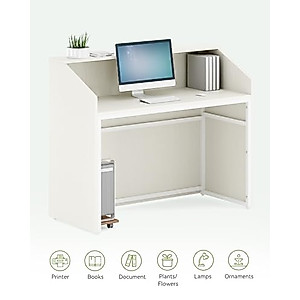 LITTLE TREE 47-Inch Reception Desk with Counter, White Front Desk Reception Room Table, Retail Counter for Checkout, Modern Welcome Desk for Lobby, Office, Beauty Salon