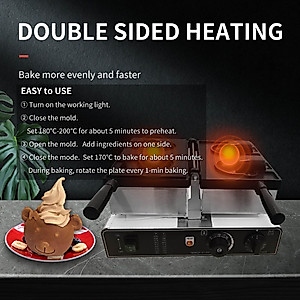 Generic Yovtekc 2PCS Open Mouth Bear Shaped Waffle Maker, Electric Ice Cream Bear Waffle Maker, Commercial Waffle Maker Machine for Restaurant Snack Bar, Non-Stick Inner 1600W 110V, 35*41*32cm