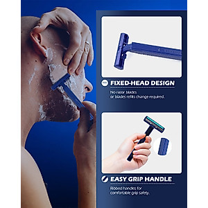 Disposable Razors for Men, 50 Count Men Razora for Shaving with Lubricating Strips, Twin Hypoallergenic Stainless-Steel Travel Razor for Men Sensitive Skin Blue