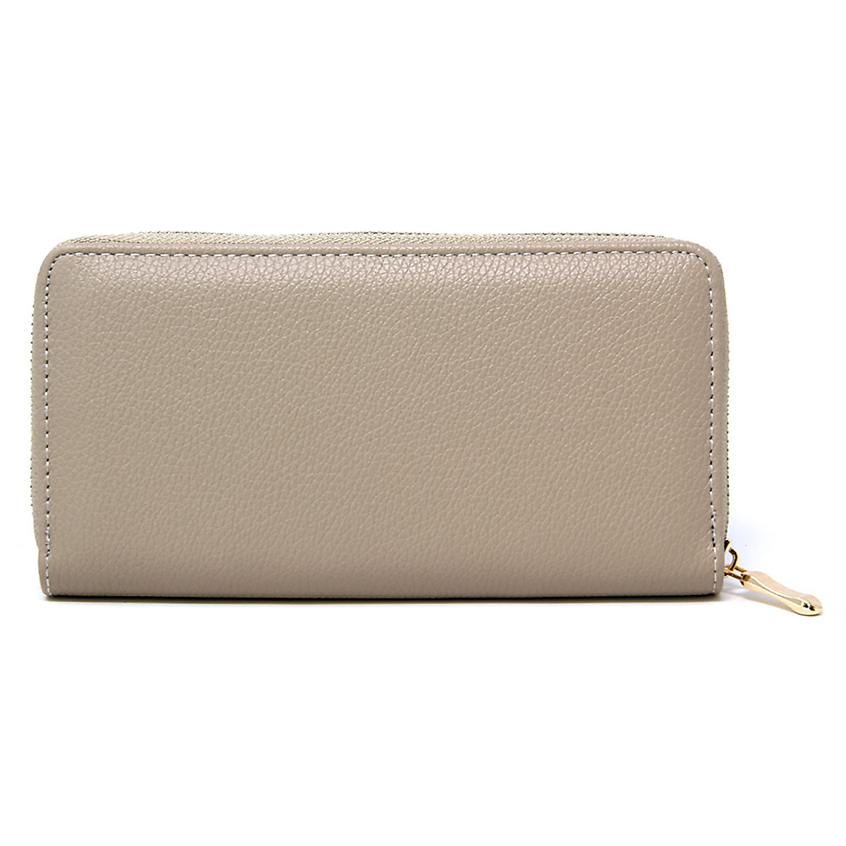 Me Plus Women Fashion Solid Color Faux Leather PU Long Wallet with Zipper Closure Card Slots Zippered Coin Pouch (Beige)