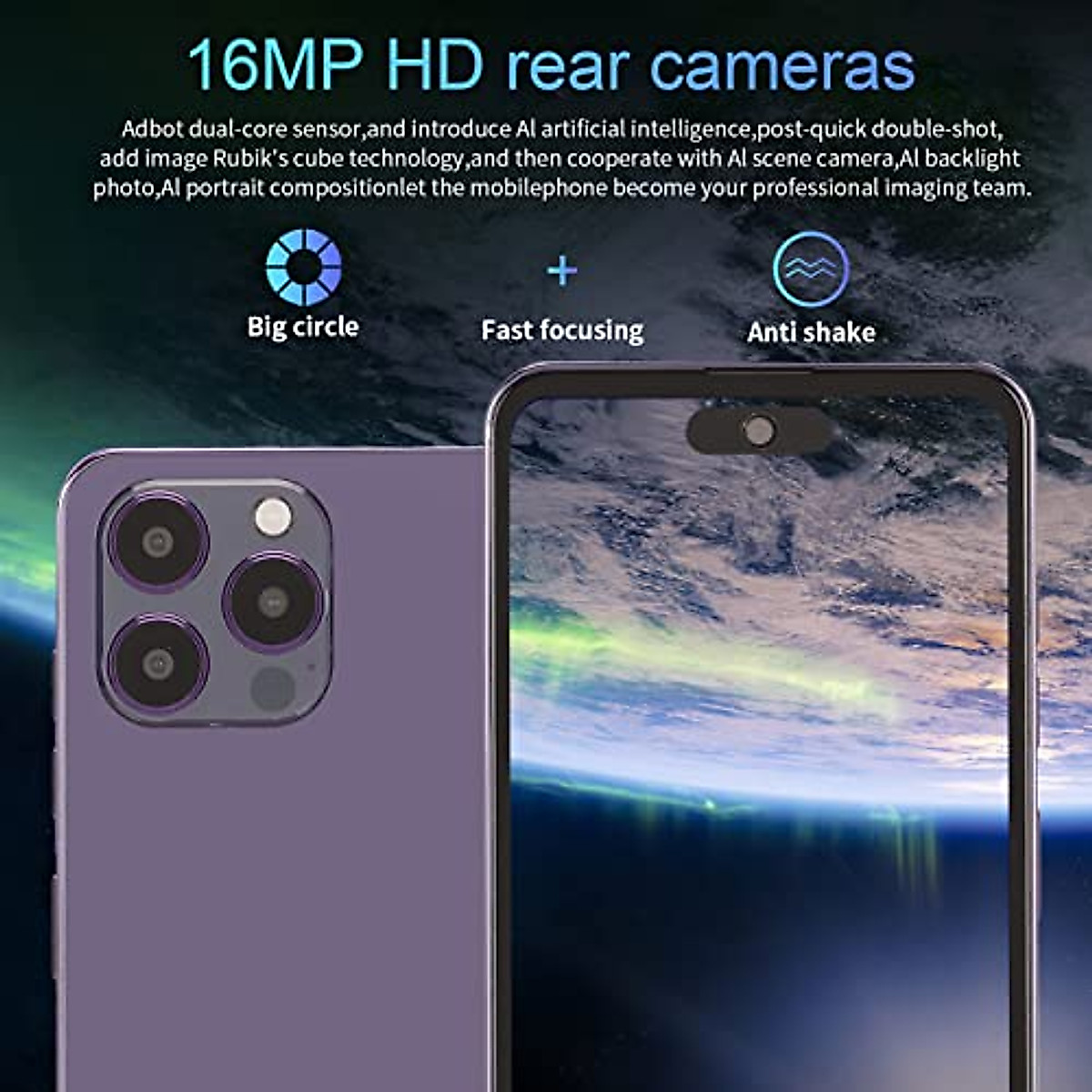 Bewinner Unlock Smartphones,I14Pro 6.7 in 4G Phone for Android11 and 2.0GHz,4GB RAM 128GB ROM Unlocked Cell Phone,8MP Front 16MP Rear Camera Mobile Phone,Cellphone with 4000mAh