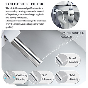 XCQQ Bidet Toilet Seat Round, Bidet Warm Water Rear & Front Oscillating Wash, Heated Toilet Seat, Warm Air Dryer, Soft Close Toilet Lid, Night Light, Smart Toilet Seat with Bidet Requires Outlet