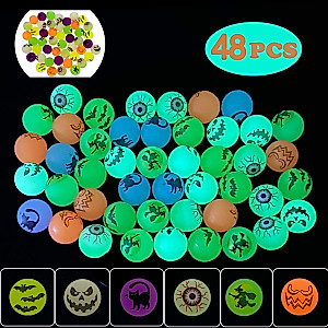 QINGQIU 48 PCS Halloween Glow in The Dark Bouncy Balls 1.25" Bouncing Balls Halloween Toys for Kids Girls Boys Halloween Party Favors Supplies Treat Bags Gifts Fillers Classroom Prizes School Game