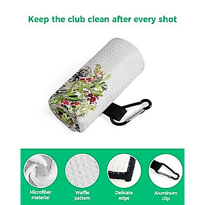 Golf Towel Watercolor Christmas Stocking Berry,Waffle Pattern Microfiber Club Cleaner Golf Towels with Carabiner Clip for Women Men Dad,Black White Buffalo Plaid Bow Golf Towel for Golf Bags,24x16in