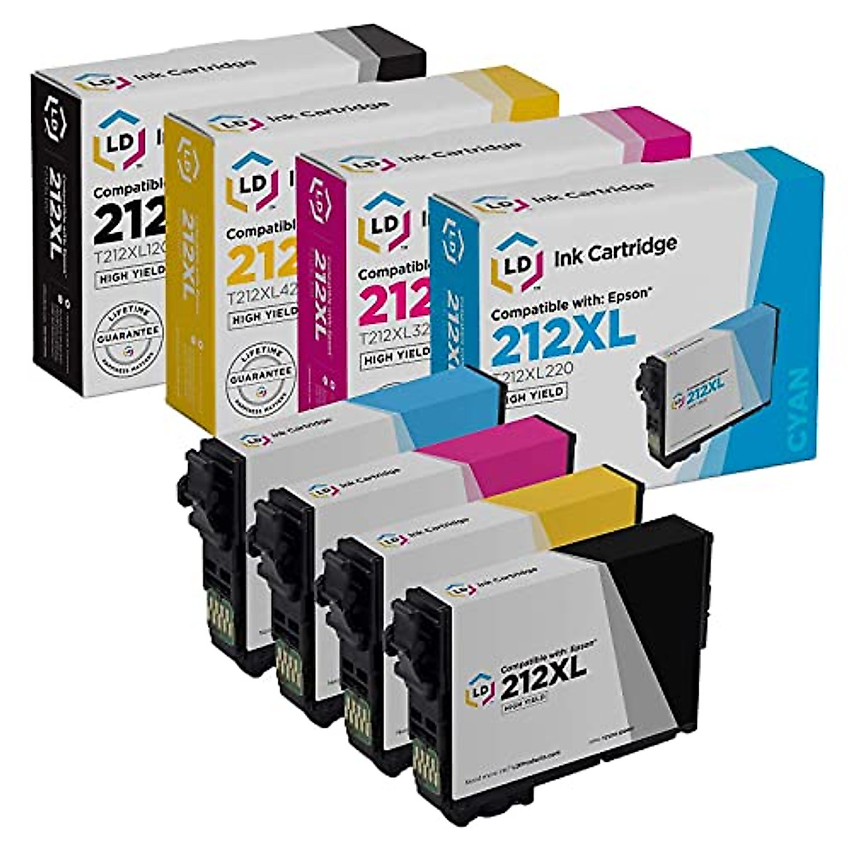 LD Remanufactured Replacements for Epson 212xl Ink Cartridge T212XL 212 XL T212 High Yield for use in Epson WF-2850, XP-4100, XP-4105, WF-2830 (Black, Cyan, Magenta, Yellow, 4-Pack)