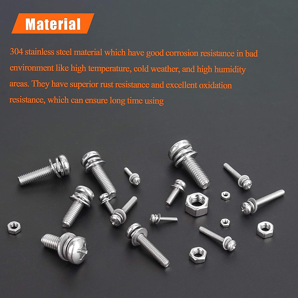 HELIFOUNER 510 Pieces Phillips Pan Head Machine Screws Nuts Washers Assortment Kit, Stainless Steel 304, Full Thread (M2 M2.5 M3 M4 M5 M6)