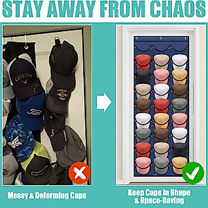 Hat Rack for Baseball Caps 27 Pockets - Hat Organizer Hanging Over The Door Baseball Hat Storage for Closet Wall - Visible Hat Holder With 3 Hooks Hat Holder Hanger for Baseball Cap & Sport Caps