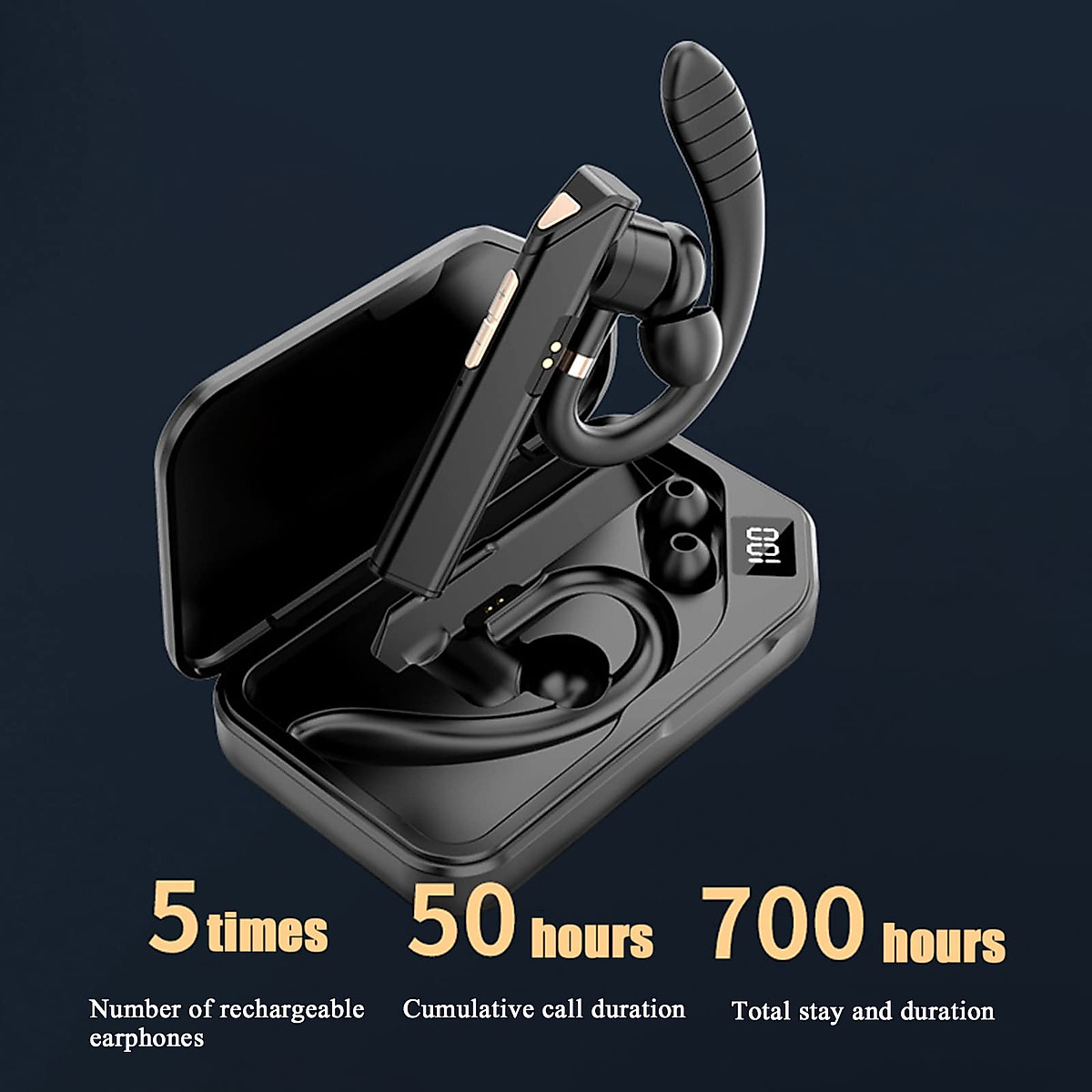 MUSERAY K3 Bluetooth Headset V5.1, [Upgraded] Single-Ear Bluetooth Earpiece 108 Hrs Playtime with Charging Case, Ear Earphones with Noise Canceling Dual-Mic, for Business,Office and Driving,