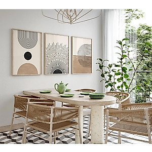 Mid Century Modern Wall Art Set of 3 Neutral Boho Art Prints Abstract Geometric Wall Art Picture Black Beige Minimalist Painting Canvas Artwork for Living Room Bedroom 16x24 Inch UNFRAMED