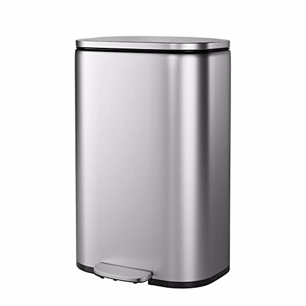 13 Gallon Trash Can, Fingerprint Proof Stainless Steel Kitchen Garbage Can with Hinged Lids & Removable Inner Bucket and Durable Pedal, Pedal Rubbish Bin for Home Office Indoor Outdoor, Silver