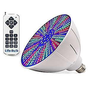 Life-Bulb LED Color Pool Light Bulb for in ground Pool. 120V RGB Color Change. Lifetime Replacement Warranty. Replacement for Pentair, Hayward and Other E26 Screw in Type Bulbs. 500W Equivalent