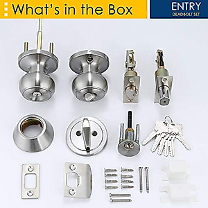 2 Pack Entry Door Knob and Single Cylinder Deadbolt Combo Pack in Satin Nickel, Keyed Alike Exterior Door Lock Set with Deadbolt, Door Knobs with Deadbolt for Entrance and Front Door