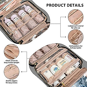 SOVICO Large Travel Toiletry Bag for Women with Extra 4 Travel Bottles, Hanging Toiletry Bag with 360° Rotatable Hook, Travel Bag for Full-Sized Cosmetic Bag with Makeup Brush Compartment-Black