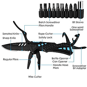 WINWILD Multitool Pocket Knife with Pliers Screwdrivers Bottle Opener Safety Lock,Camping knife for Survival Camping Fishing Hiking, Valentine's Day Gift for Men Women (Blue)