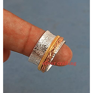 Sterling Silver Spinning Ring Rose Gold Wide Spinner for Women Boho Meditation Spinner Ring (7.5)