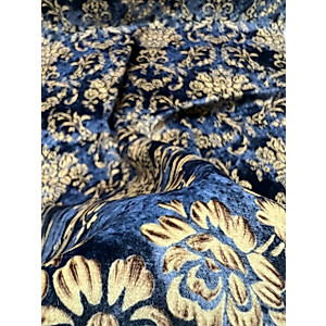 Decora Furnishings Damask Design Digitally Printed Velvet Finish Fabric for Upholstery, Chairs, Cushions, Window Treatments Crafts Rennaisance Rococo Victorian Style 54" Width By the Yard (Royal Blue)