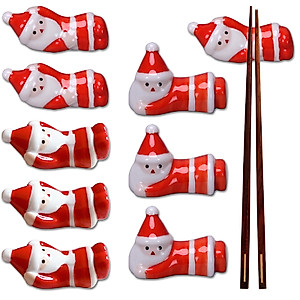 9 Pcs Christmas Ceramic Chopstick Rest Santa Claus Spoon Forks Knives Tableware Rest Set Perfect for Christmas Festive Gift Dinner Table Ornament