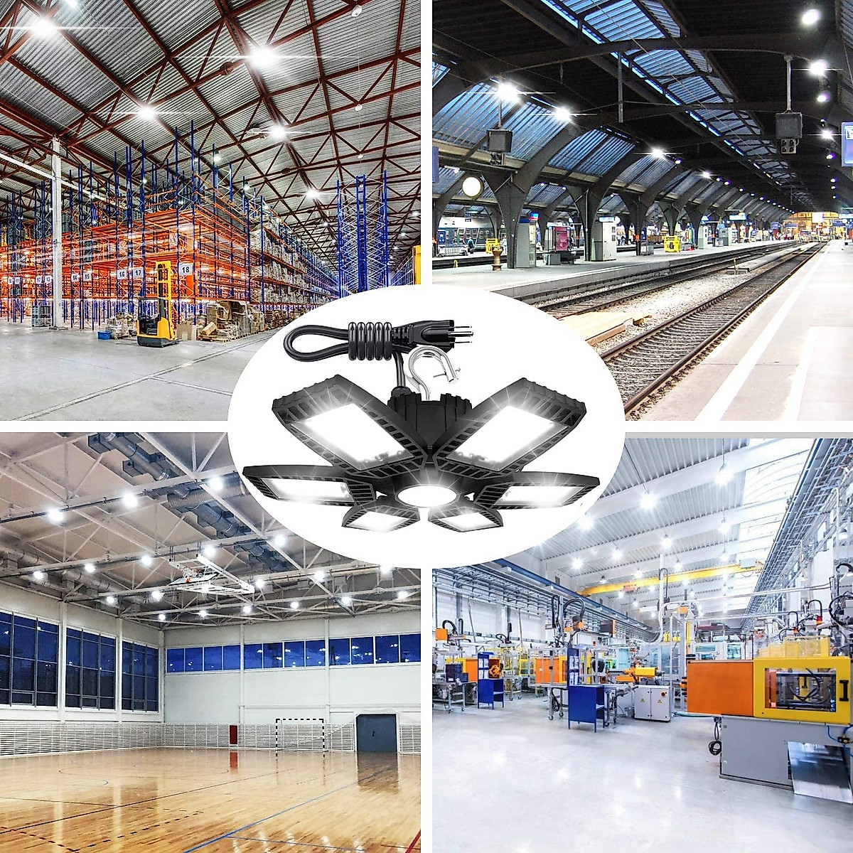 CODAFUL High Bay Light Led UFO Lights350W 49000LM (Eqv. to 1500W HPS/MH) with US Plug 5ft Cable 85-277V, IP65 Warehouse Residential, Barn, Factory, Workshop Shop Lighting (Black, 120W)