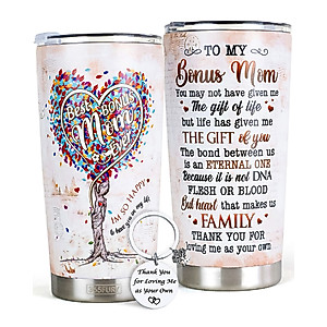 365FURY Gifts For Bonus Mom From Son, Daughter - Best Bonus, Step Ever 20oz Tumbler w/Straw & Keychain Christmas, Birthday, Mothers Day Stepmom, Mother in law, Boyfriend