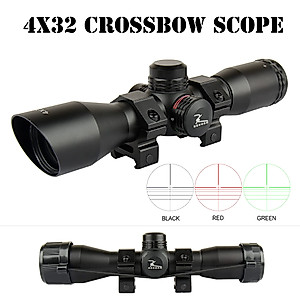TACFUN 4X32 Crossbow Compact Multi Range Reticle Scope Red Green with Rings Lens Covers