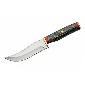 SZCO SUPPLIES 10” Black Wood Handled Upsweep Outdoor Hunting Knife With Leather Sheath